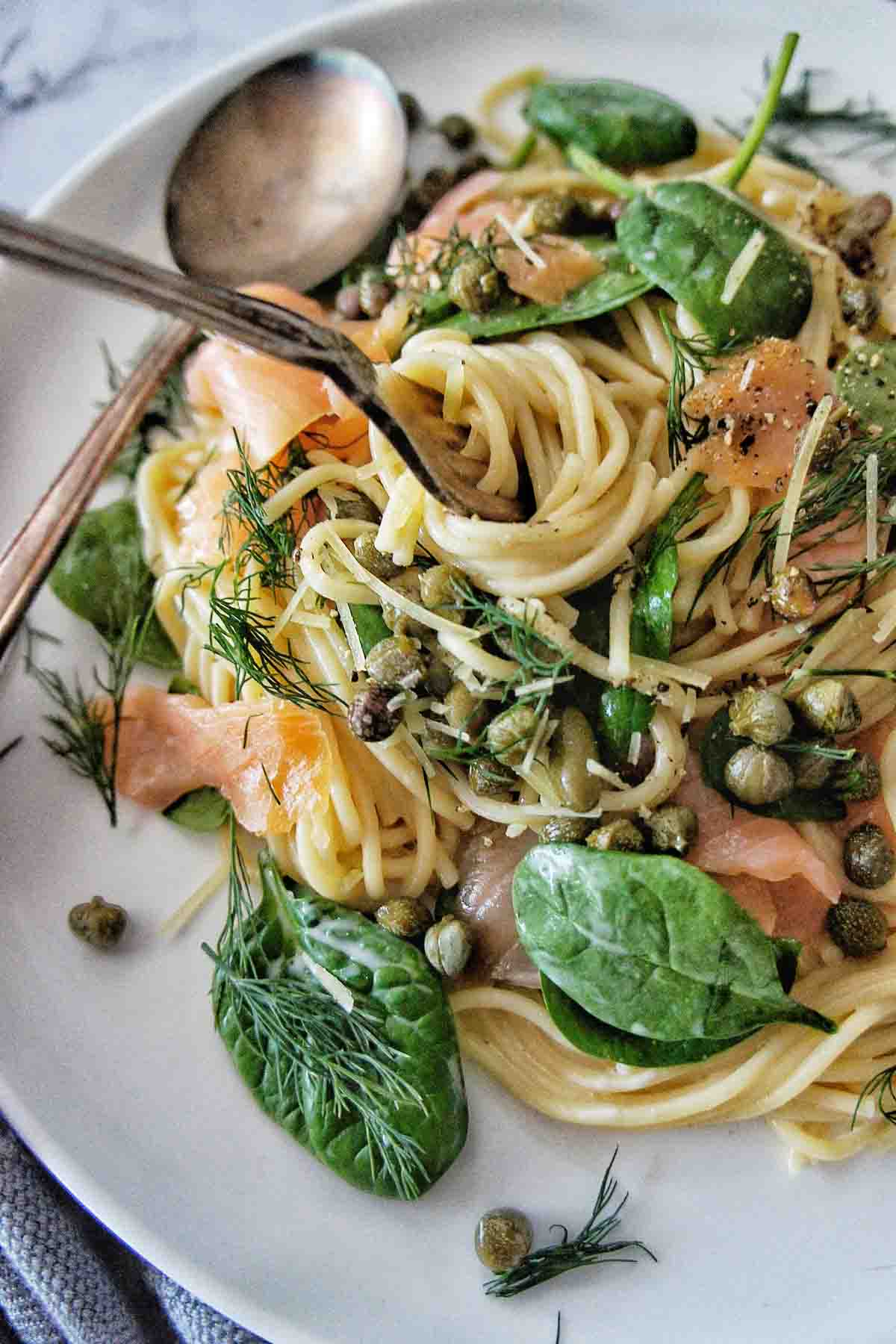 Smoked Salmon Spaghetti | Sweet Caramel Sunday